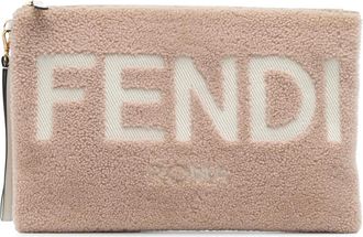 Fendi Clutches - Shearling Logo Flat Pouch - Gr. unisize - in Braun - f&uuml;r Damen