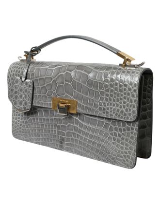 Balenciaga Womens Gray Exotic Leather Medium Shoulder Hand Purse Bag Alligator