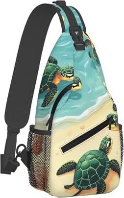Generic Casual Sacoche Homme Bandouliere Des tortues sur la plage Sling Bag Mode Crossbody Bag pour Cyclisme Femme Homme