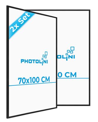 Photolini Bilderrahmen 70x100 Schwarz, 2 gro&szlig;e Bilderrahmen 70x100 Holz MDF, Poster Rahmen 100x70 XXL mit bruchsicherem Acrylglas zum Aufh&auml;ngen & Zubeh&ouml;r - Pict