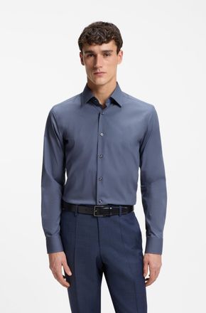 HUGO BOSS Businesshemd BOSS Hank, Herren, Gr. 41, N-Gr, open blau466, Popeline, Obermaterial: 96% Baumwolle, 4% Elasthan, unifarben, slim fit normal, Rundhals, 