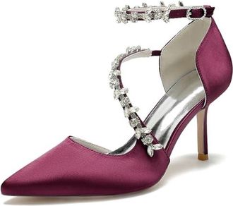 Miyoopark Chaussures de soirée à talons pour femmes avec chaînes, J607 Vino Rouge 3 4 Talon, 37 EU