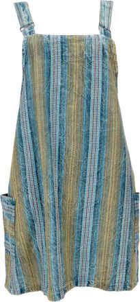 Guru Shop Gestreifter Boho Latzrock, Tr&auml;gerkleid, Latzkleid - T&uuml;rkis/Lemon, Damen, Baumwolle, Size:XL