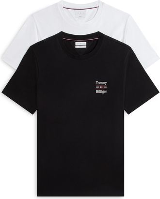 Tommy Hilfiger T-Shirt TOMMY HILFIGER 2 PACK CHEST GRAPHIC REG TEES, Herren, Gr. XXL, schwarz (wei&szlig;, schwarz), Jersey, Obermaterial: 100% Baumwolle, regular fit norm