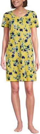 Lands End Knielanges Kurzarm-Nachthemd aus Baumwolle, Damen, Gr&ouml;&szlig;e:40-42 regular, Gelb, Baumwolle, by Lands End