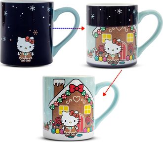 Silver Buffalo Sanrio Hello Kitty Lebkuchenhaus Weihnachten Urlaub Heat Reveal Keramikbecher, 400 ml