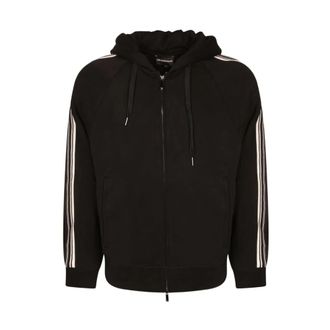 Emporio Armani Baumwoll-Kapuzenjacke mit Seitenstreifen - - Sweatshirts & Hoodies - Herren - Schwarzk - 3XL
