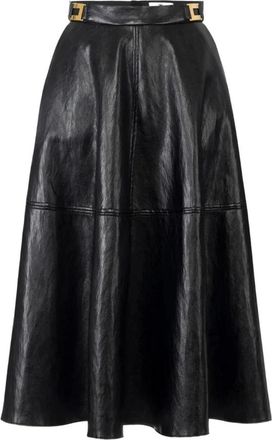 Elisabetta Franchi Femme, Jupes, Noir, Taille: 38 FR Jupe Effet Cuir Craquel&eacute; avec D&eacute;tails Logo