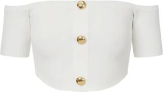 Elisabetta Franchi Femme, Blouses et Chemises, Blanc, Taille: 42 FR Haut en maille micro-tress&eacute;e