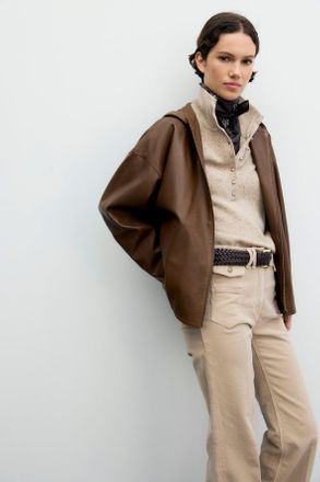 Gerard Darel Veste &agrave; capuche en cuir vieilli - PAM - Marron
