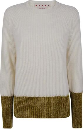 Marni Femme, Pulls, Blanc, Taille: 38 FR Pull en maille c&ocirc;tel&eacute;e avec garniture m&eacute;tallique