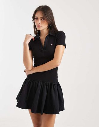 Tommy Jeans Robe polo en popeline c&ocirc;tel&eacute;e - Noir