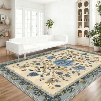 Generic Tapis &agrave; Motif G&eacute;om&eacute;trie Traditionnelle Fleurs Grand Antid&eacute;rapant &agrave; Poils Courts Doux Chambre Poil Ras de Sol Beige, 160 x 230 cm