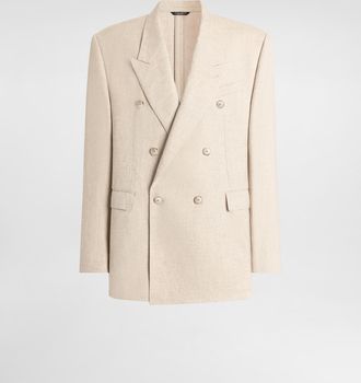 Dolce & Gabbana Double-breasted Tweed-effect Silk And Hemp Jacket - Mann Anz&uuml;ge Und Blazer Beige 60