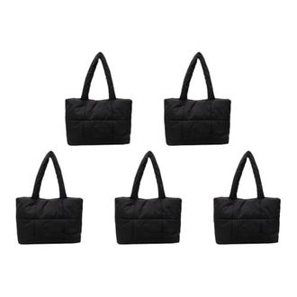 Generic Sac fourre-tout matelass&eacute; pour femme tendance de couleur unie avec int&eacute;rieur spacieux pour un usage quotidien et les voyages, Noir 5 pi&egrave;ces., 13.39*5.