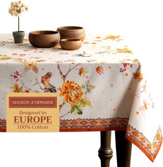 Maison d'Hermine Maison dHermine Tischdecke Rechteckig 100% Baumwolle 180 cm x 140 cm Wiederverwendbar Alltagsgebrauch für Weihnachtsdekorationen Esszimmer Landhaus Zu