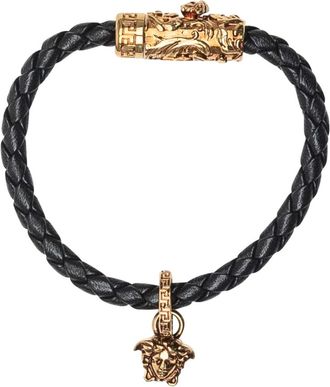 Versace Homme, Accessoires, Noir, Taille: S Medusa Braided Leather Bracelet