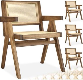 TecTake Lot de 4 Chaise de Salle &agrave; Manger Design en Ch&ecirc;ne Bois massif & Cannage Chaise de table &agrave; manger avec Accoudoirs Chaise Confortable pour coiffeuse, ch