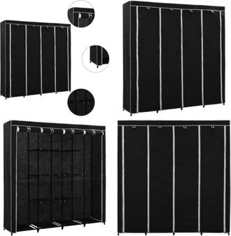 vidaXL Kleiderschrank mit 4 F&auml;chern Schwarz 175 x 45 x 170 cm - Kleiderst&auml;nder - Garderobenst&auml;nder - Schuhschrank - Stauraum - Schwarz - Home & Living