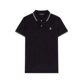 Roberto Cavalli Homme, Tops, Noir, Taille: S Polo Monogramme avec Logo Brodé
