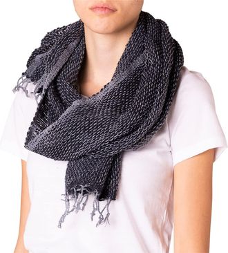 Panasiam scarf cotton woven, black w grey, 165x50cm