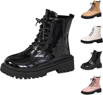 Generic Bottes de combat &agrave; plateforme pour femme avec fermeture &eacute;clair lat&eacute;rale &agrave; lacets, bottines &eacute;paisses &agrave; talon bas, semelle crant&eacute;e, bottes de moto confo