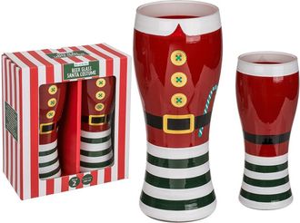 Out of the Blue Bierglas, Santa Kost&uuml;m, f&uuml;r ca. 460 ml, H: ca. 18 cm,2er Set in Fensterbox