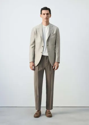 Mango Costume am&eacute;ricain 100% lin slim fit vert - Homme - 46 - MANGO MAN