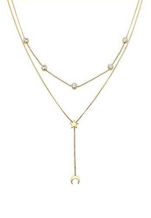 Elli Collier Femme Démi-Lune Étoile et Cristal en Argent Sterling (925/1000)