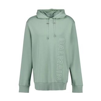 Balmain Homme, Sweatshirts et sweats &agrave; capuche, Vert, Taille: L Sweat &agrave; capuche en coton vert avec logo en relief