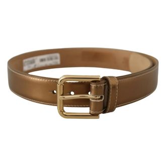 Dolce & Gabbana Kalbsleder G&uuml;rtel mit goldener Logo-Schnalle - - Accessories - Damen - Braun - ONE SIZE