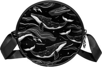 Generic Sac &agrave; bandouli&egrave;re rond rond pour femme, petit sac &agrave; bandouli&egrave;re avec fermeture &eacute;clair et bretelles r&eacute;glables, style d&eacute;contract&eacute;, motif baleine