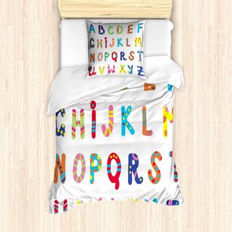 Abakuhaus Alphabet Bettbezug Set f&uuml;r Einzelbetten, Lustige Bunte Buchstaben, Milbensicher Allergiker geeignet mit Kissenbezug, 135 cm x 200 cm - 80 x 80 cm, wei