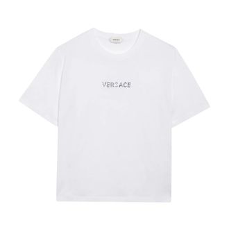 Versace Besticktes Baumwoll-Jersey-T-Shirt - - Tops - Damen - Wei&szlig; - M