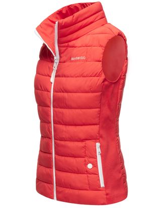 Marikoo leicht gefütterte Damen Steppweste Übergangsjacke mit elastischen Rippbündchen an der Seite und hohem Kragen Reimii Coral Red Gr. XS