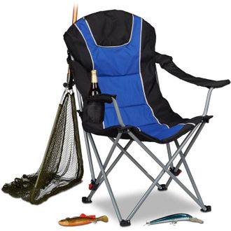 Relaxdays 4x Campingstuhl faltbar, gepolsterte Lehne, verstellbar, Angelstuhl, Faltsessel, hbt: ca. 108 x 90 x 72 cm, blau-schwarz