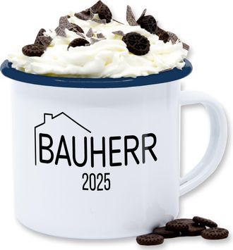 Shirtracer Emaille Tasse Blechtasse - Deko Hobby Geschenk - Bauherr 2025-300 ml - Wei&szlig; Blau - 2023 hausbau bauherren 2024