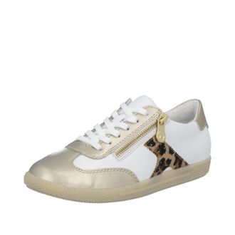 Rieker Sneaker RIEKER, Damen, Gr. 36, wei&szlig;, goldfarben, leo, Lederimitat, kontrastfarbene Details, metallic, Schuhe Sneaker, Halbschuh, Freizeitschuh, Schn&uuml;r
