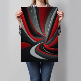 Generic Dynamische Linien Leinwand Bild 60x40 cm - Bild auf Leinwand Klassisches Dekoratives Abstrakte Linien, Rahmenloser Kunstdruck in Rot und Schwarz Wandb