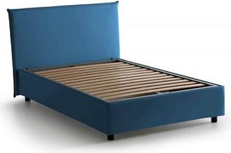 Dmora Talamo Italia - Chicca-Doppelbett, Bettkasten mit Stoffbezug, 100 % Made in Italy, Öffnung vorne, inklusive Matratze 120 x 200 cm, Blau