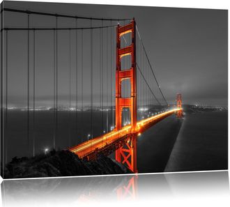 Pixxprint majest&auml;tische Golden Gate Bridge B&W, Gr&ouml;&szlig;e: 60x40cm, Leinwandbild, fertig gespannt, Wandbild, Dekoration, Kunstdruck, kein Poster