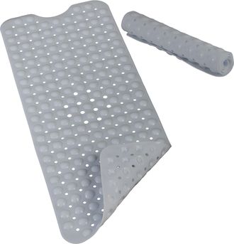 Relaxdays Badewannenmatte, mit Saugn&auml;pfen, PVC, Kinder & Erwachsene, BxT: 97 x 39 cm, rutschfeste Wannenmatte, grau