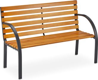 Relaxdays Gartenbank, 2-Sitzer, Hartholz Streben, Stahl, Outdoor, Balkon & Terrasse, Bank, HBT 84 x 122 x 60 cm, Natur, 10036067