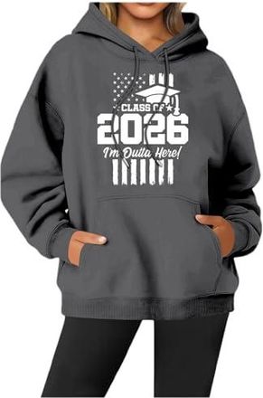 Generic 2026 Hiver Femmes Automne et Tendance Sweat à Capuche Imprimé Lettre Sport Manches Longues Top, gris, L