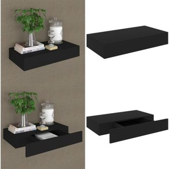 vidaXL Schweberegal mit Schublade Schwarz 48x25x8 cm - Schweberegal - Wandregal - Schwarzes Regal - Regal Mit Schublade - Dekorationsschrank - Home & Living