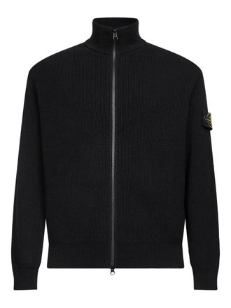 Stone Island Gerippter Cardigan - Schwarz