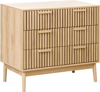 Beliani Kommode halbhoch Heller Holzfarbton Lamellen-Optik mit 3 Schubladen Lynwood