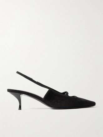 Neous Sabik Slingback-pumps Aus Veloursleder Mit Ripsbandbesätzen - Schwarz