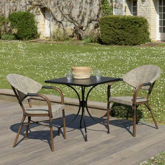 Macabane VIANNEY - Ensemble de jardin -table 70x70cm et 2 chaises grises