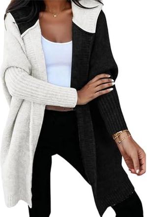 Generic Femmes 2025 Automne Color Block Tenues Ouvert sur le Devant Manches Longues Capuche Décontracté Ample Manches Chauve-Souris Cardigan Outwear Manteaux,